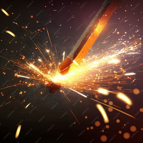 용접 금속 블레이드 불꽃의 현실적인 불꽃 프리미엄 사진