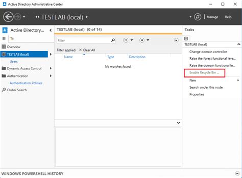 Enable Windows Server 2016 Active Directory Recycle Bin