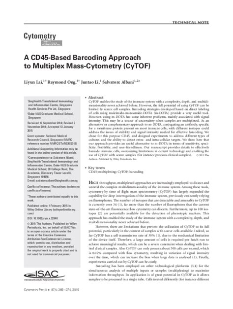 Pdf A Cd45‐based Barcoding Approach To Multiplex Mass‐cytometry Cytof