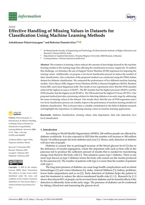 Pdf Effective Handling Of Missing Values In Datasets For Classification Using Machine Learning