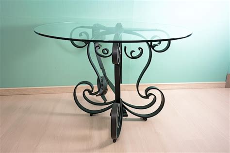 Premium Ai Image Deco Table With Glass Top And Scrolled Metal Legs