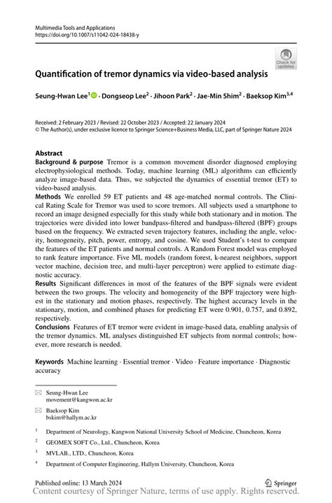 Quantification Of Tremor Dynamics Via Video Based Analysis