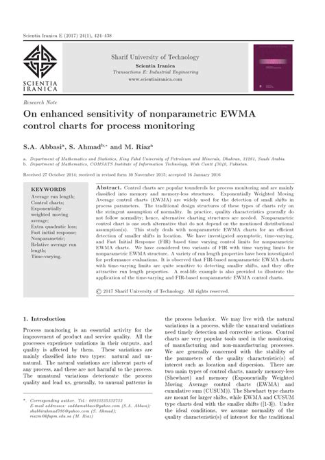 Pdf On Enhanced Sensitivity Of Nonparametric Ewma Control Charts For