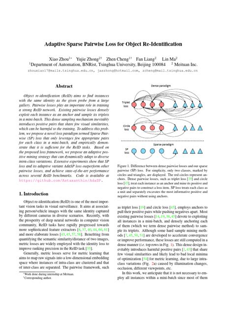 Adaptive Sparse Pairwise Loss For Object Re Identification Pdf Computational Neuroscience