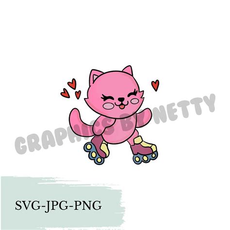 Kawaii Rollerblading Kitty Svg Png Jpeg Format Commercial Use Etsy