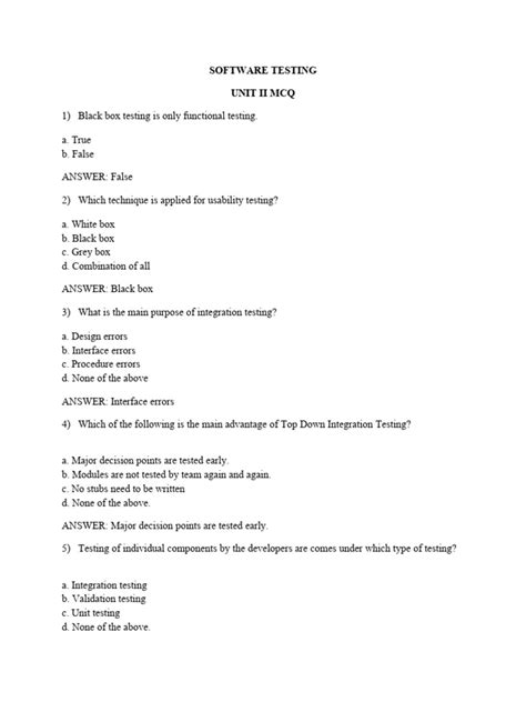 St Unit Ii Mcq Pdf Software Testing Computer Science