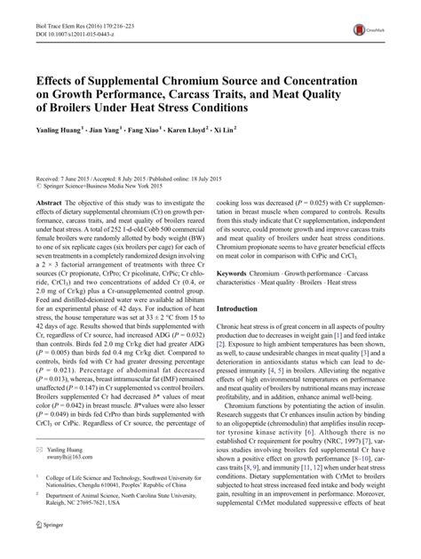 Pdf Effects Of Supplemental Chromium Source And Concentration On Growth Performance Carcass