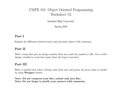 solved cmpe 101 object oriented programming worksheet 7a istanbul