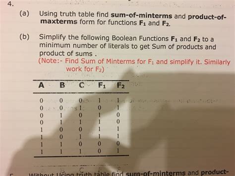 Solved 4 A Using Truth Table Find Sum Of Minterms And