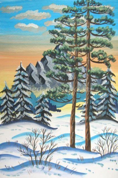 Как нарисовать зимний пейзаж гуашью поэтапно с фото для детей Canvas