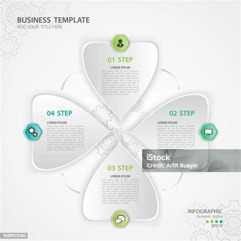 Infographic 요소 서식 파일 벡터 4 단계 플로우 차트 다이어그램 차트 타임 라인 Silde 프레 젠 테이 션 처리 0명에 대한 스톡 벡터 아트 및 기타 이미지