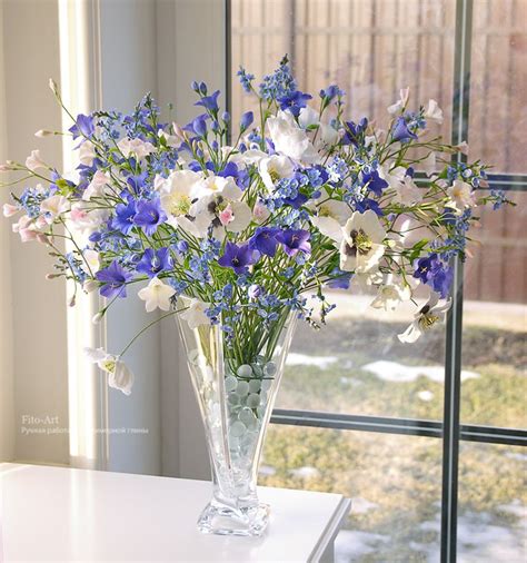 Композиции Букет бело голубых цветов Керамическая флористика Fito Art