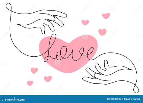 Hands With Love Word One Line Art Continuous Drawing Contourhand