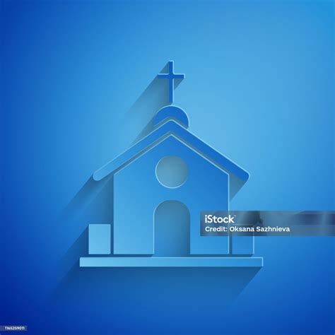 파란색 배경에 고립 된 종이 잘라 교회 건물 아이콘 기독교 교회 교회의 종교 종이 아트 스타일입니다 벡터 일러스트레이션 교회에 대한 스톡 벡터 아트 및 기타 이미지 Istock