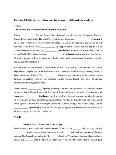 Active And Passive Practice Ss Pdf Cotton Textiles