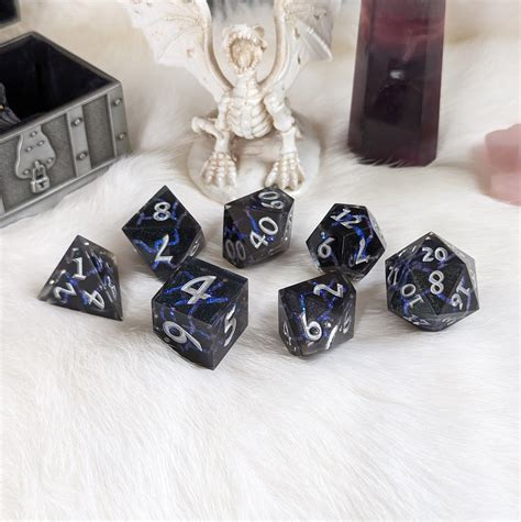 Blue Lightning Dnd Dice Set 7 Piece Ttrpg Fennek And Finch
