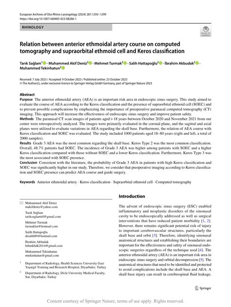 Relation Between Anterior Ethmoidal Artery Course On Computed Tomography And Supraorbital