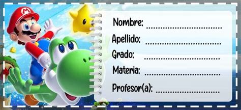 Etiquetas De Mario Bros Caratulas Para Cuadernos