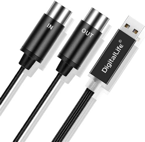 DigitalLife USB MIDI Interface Cable 5 Pin MIDI In Out Interface To USB Converter Cable