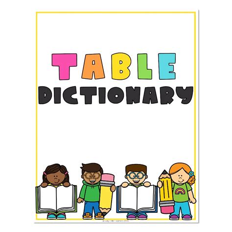 table dictionary cover page lucky little learners