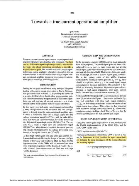 Towards A True Current Operational Amplifier Cmos Implementation Pdf