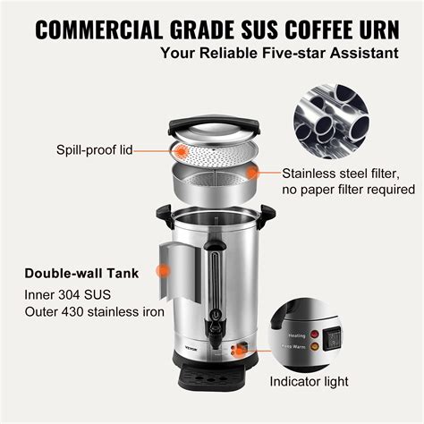 Vevor Commercial Coffee Urn 65 Cup Stainless Steel Coffee Dispenser