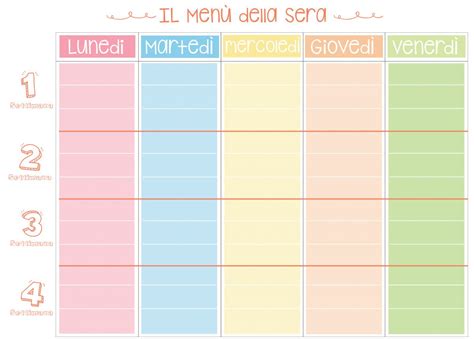 Tabella Menu Settimanale Da Compilare Beaniella