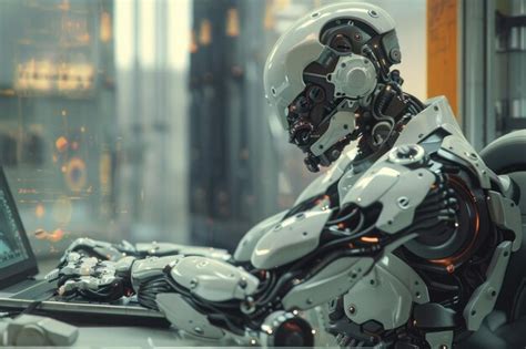 Premium Photo Robot Working At Computer Android In The Office Technology Of The Future Ai