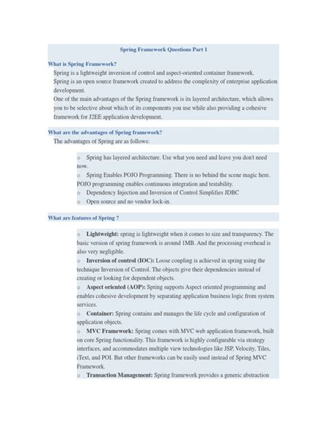 Spring Framework Questions Part 1 What Is Spring Framework Pdf