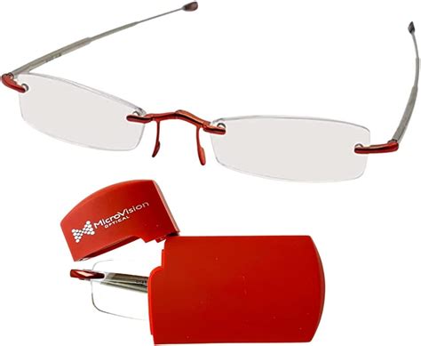 Microvision Optical Executive Rimless Folding Reading Glasses With Compact Case For Women And
