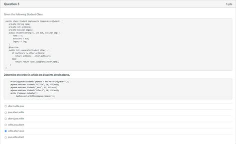 Solved Question 2 1 Pts Consider The Following Java Code