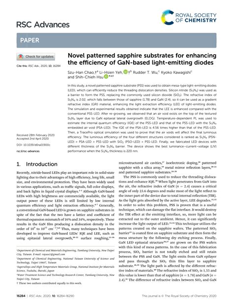 Pdf Novel Patterned Sapphire Substrates For Enhancing The Efficiency Of Gan Based Light