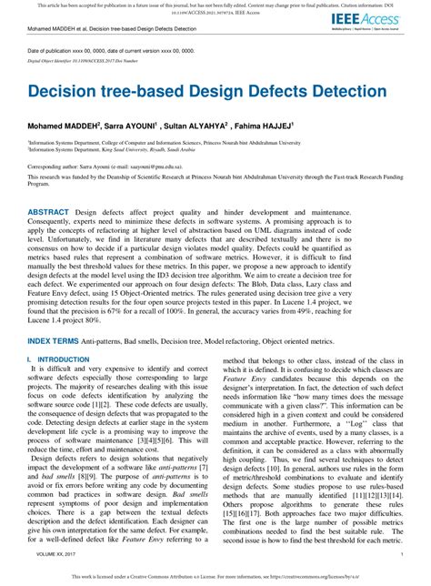 Pdf Decision Tree Based Design Defects Detection