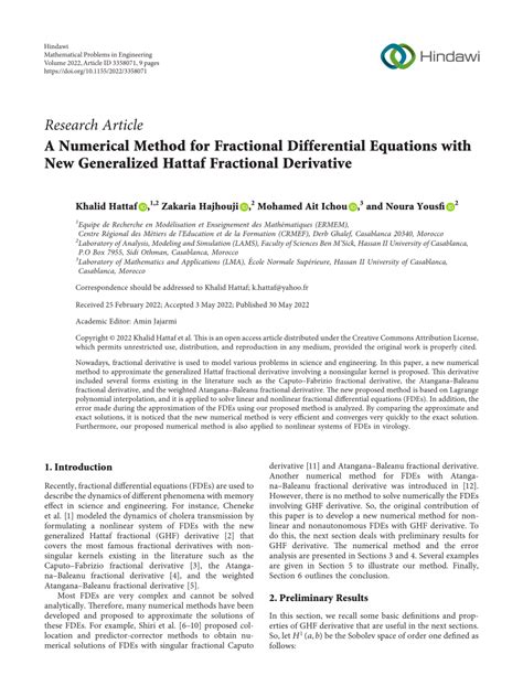 Pdf A Numerical Method For Fractional Differential Equations With New Generalized Hattaf