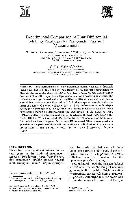 Pdf Experimental Comparison Of Four Differential Mobility Analyzers For Nanometer Aerosol