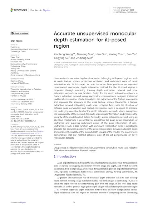 PDF Accurate Unsupervised Monocular Depth Estimation For Ill Posed Region