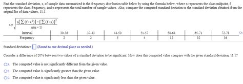 solved find the standard deviation s of sample data sum