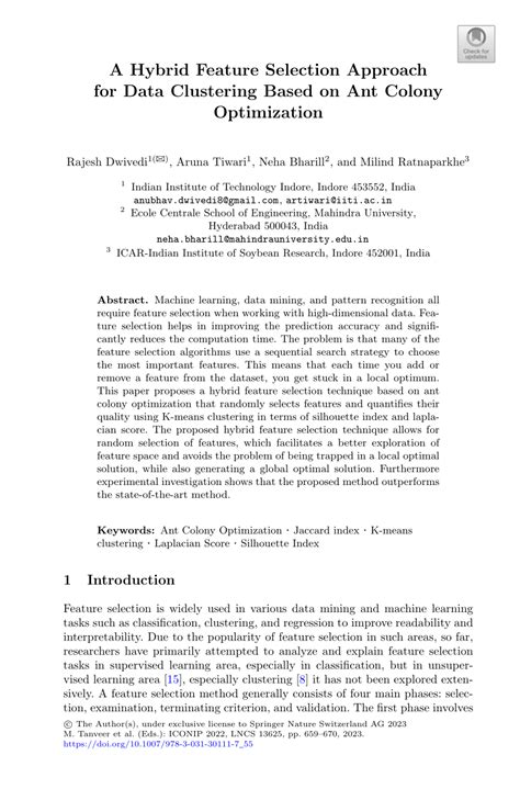 Pdf A Hybrid Feature Selection Approach For Data Clustering Based On