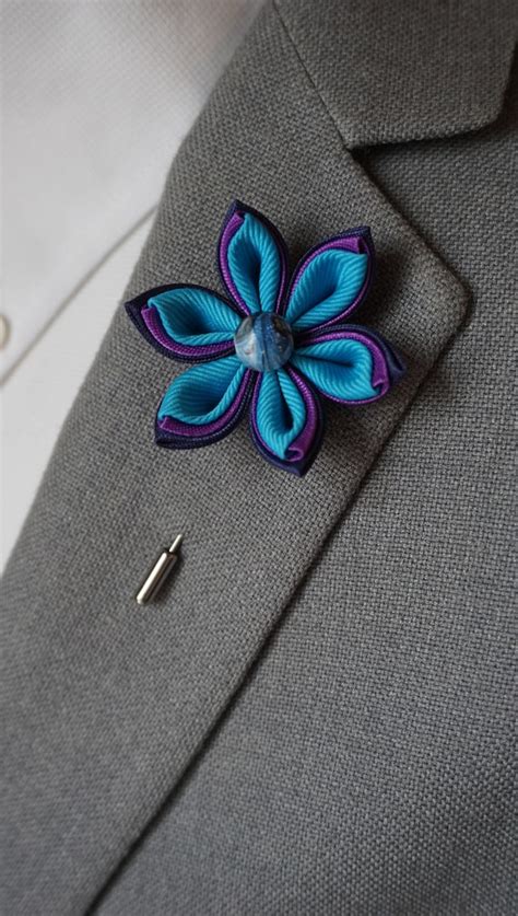 Handmade Flower Lapel Pin Blue Flower Pin Lapel Flower Etsy