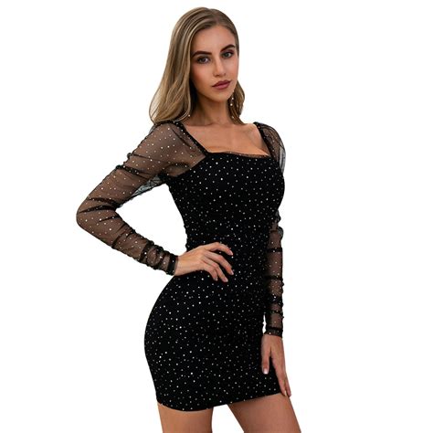 Square Neck Contrast Sequin Mesh Bodycon Dress China Women And Casual