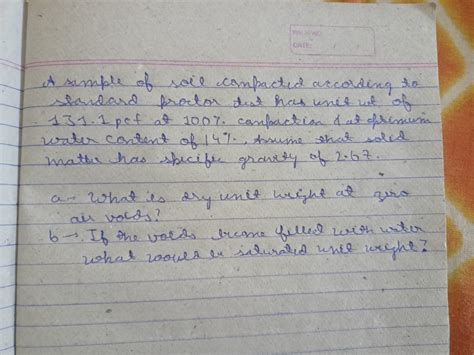Solved A Sample Of Soil Compacted According Tostandard Chegg Com