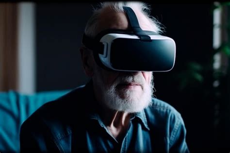 Premium Ai Image A Senior Man Wearing A Virtual Reality Headset With A Black Background
