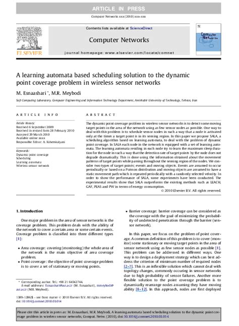 pdf a learning automata based scheduling solution to the dynamic point coverage problem in
