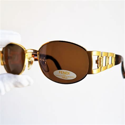 Fendi Vintage Sunglasses Rare Oval Gold Square Ring Arms Etsy