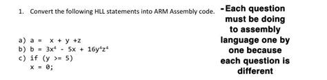 Solved Convert The Following Hll Statements Into Arm Chegg