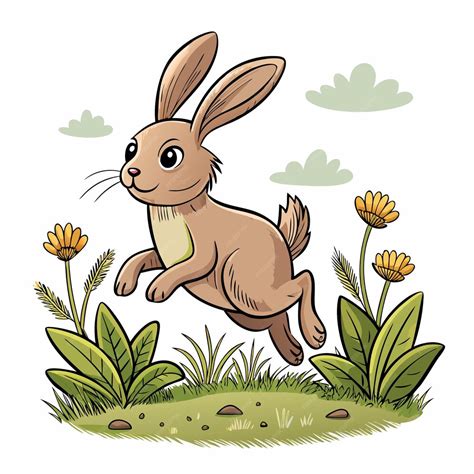 Cartoon Bunny Hopping With Joy Vector Illustration Premium Ai