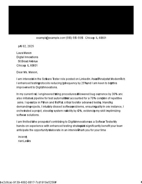 QA Tester Cover Letter Examples