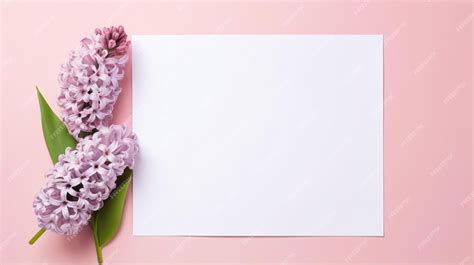 Premium Photo Blank Sheet Of Paper And Hyacinth Flower On Pink Background