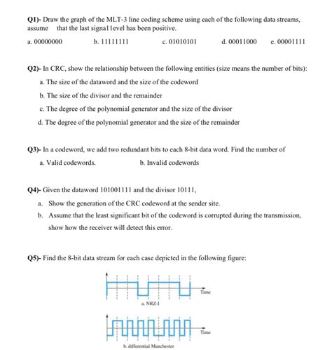 [solved] q1 draw the graph of the mlt 3 line coding scheme using each of course hero