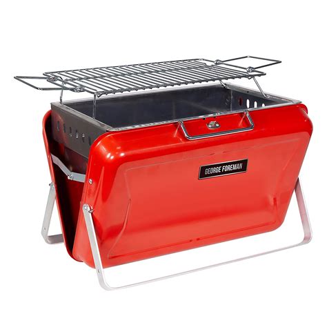 George Foreman Charcoal Bbq Portable Briefcase Barbecue Red Gfptbbq1005r